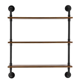 3-Tier Wall Mounted Shelf Black-Brown Metal and Wood Storage Rack for ...