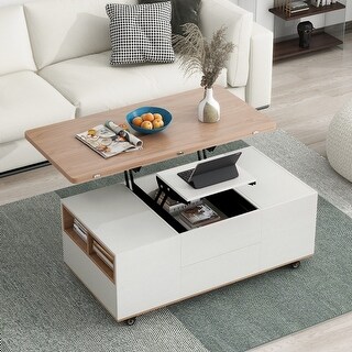 Hydraulic Lift Top Double Color Coffee Table Accent End Table with ...