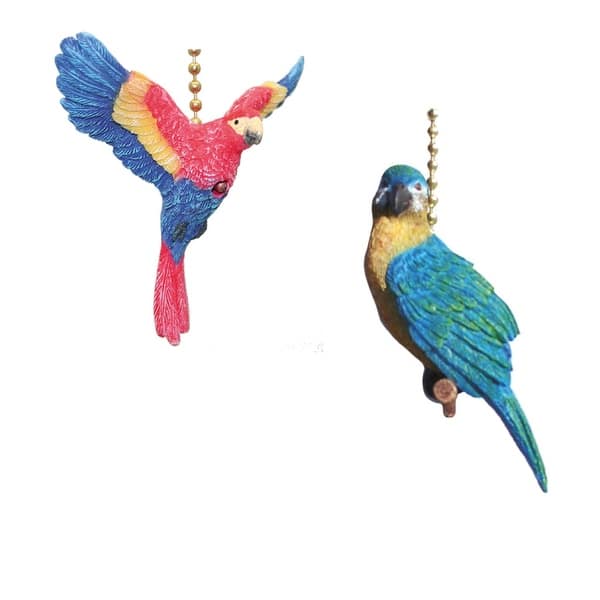 Tropical Red Parrot and Blue Macaw Ceiling Fan or Light Pulls Set of 2 ...