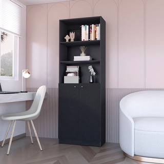 2-Door Bookcase, Storage with Multi-Level Shelves and Double Door ...