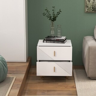 The Bedside Table Adopts A Modern Style with Two Drawers and The Beige ...