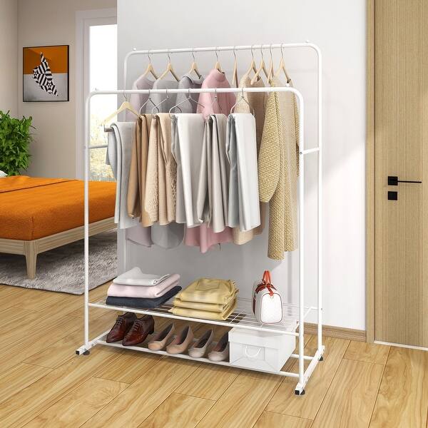 Garment Rack Freestanding Hanger Double Pole Multi-functional Bedroom ...