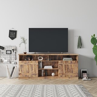 Modern Wood TV Stand with 2 Cabinets and 3 layers of Open Shelves - Bed ...
