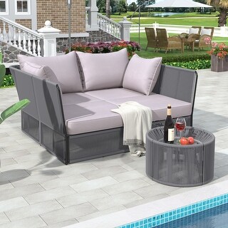 Multifunction Outdoor Woven Rope Furniture 2PC Set, Patio Double Chaise ...