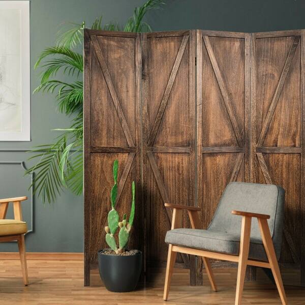 4 Panels Folding Wooden Room Divider - 63" (L) x 0.8" (W) x 67" (H ...