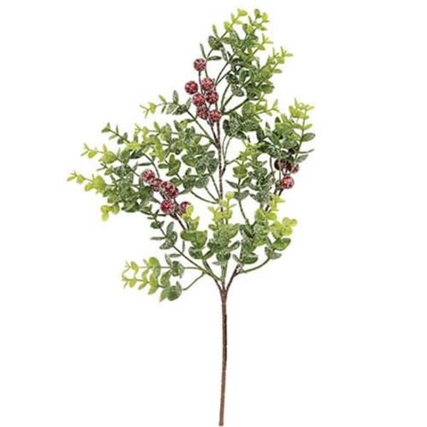 19" Snowy Glittered Boxwood with Red Berries and Sturdy Brown Stem - 19 ...