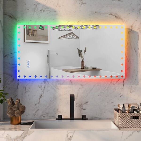 48X24 inch LED Bathroom Mirror with Lights Backlit RGB Color Changing ...