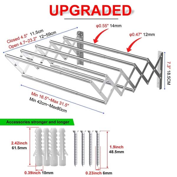 Accordion Wall Mounted Drying Rack Clothes Retractable Folding ...