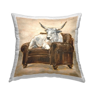 Stupell Longhorn White Bull Resting in Brown Chair Printed Outdoor ...