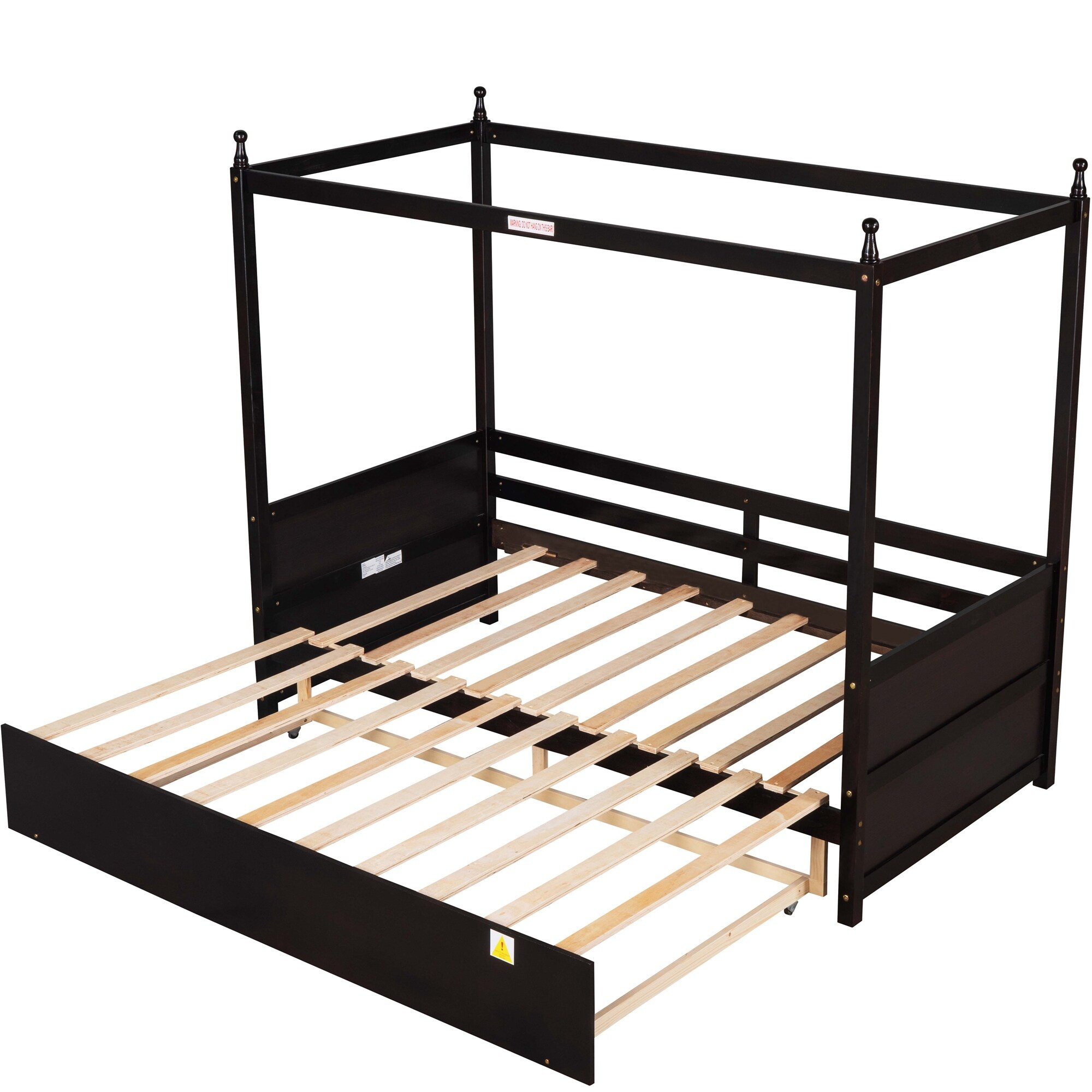Twin Size Canopy Bed with Pull out Trundle Extendable Daybed Frame with Headboard and Footboard for Kids Teens Adults Bed Bath Beyond 37474365