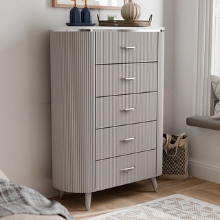 Furniture of America Seraphine Modern Light Gray Solid Wood 5-Drawer Storage Chest with Cultured ...