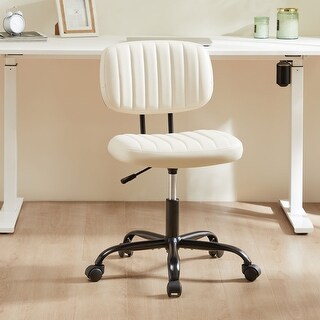 White Leather Low Back Task Chair with Wheels for Home Office - Bed ...