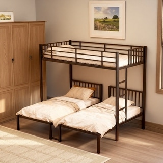 Triple Bunk Bed for Kids, Metal 3-Tier Bed with Detachable Twin Beds ...