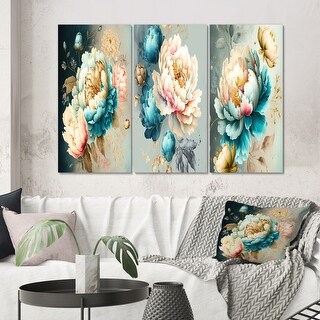 Designart "Multi-Color Blooming Flowers III" Floral Canvas Print Set of ...