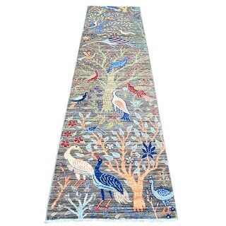 Shahbanu Rugs Laid Back Gray Wool Hand Knotted Afghan Peshawar with ...