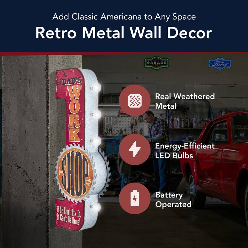 Metal LED Dad's Workshop Marquee Wall Sign - 25" x 7.5" x 3 ...
