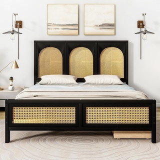 Full Size Rattan Platform Bed Frame with 2 Drawers - Bed Bath & Beyond ...