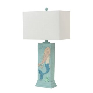 Set of 2 Ocean Blue Mermaid Table Lamps - 15 W x 28.5 D x 9 H - Bed ...