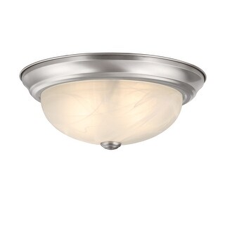 2Lt Flush Mount Ceiling Light Fixture,Brushed Nickel,White Alabaster ...