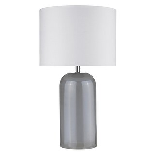 HomeRoots 30" Gray Glass Column Table Lamp With White Drum Shade - 16.5 ...