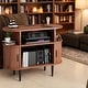 Round Record Player Stand with Charging Station, Vinyl Storage Cabinet ...
