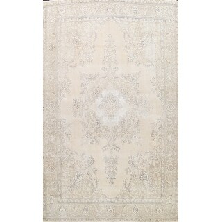 Muted Distressed Floral Tabriz Persian Area Rug Wool Hand-knotted - 9 ...