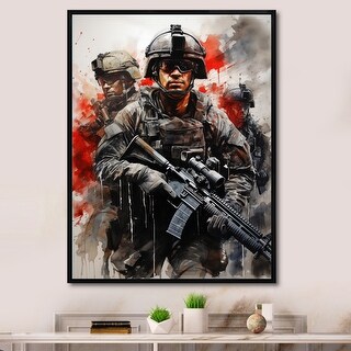 Designart "Soldiers Ready For Action III" Army Framed Wall Decor - Bed ...