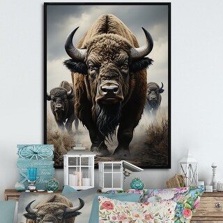 Designart "Bison Guardians Of The" Animals Bison Framed Canvas Print ...