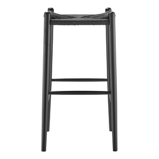 Evelina Bar Stool without Backrest with Black Frame and Rush Seat - Set ...