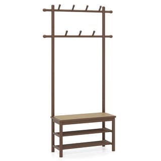 Wicker PE Rattan Hall Tree with Bench and Storage Shelves - 28" x 12" x ...