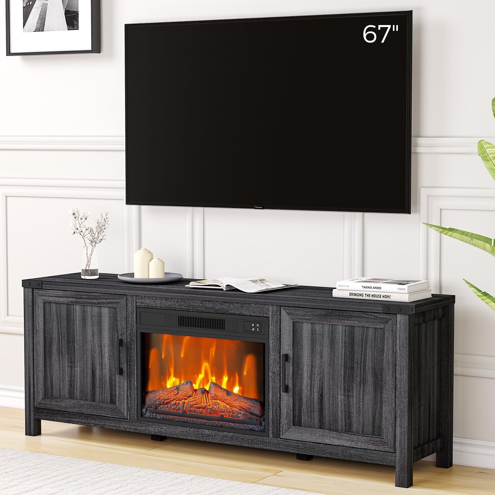 Electric Fireplace TV Stand for TVS Up to 65 inch Black
