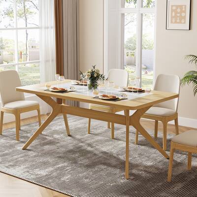 63-Inch Dining Table Modern Rectangular Dinner Table with X-Shaped ...