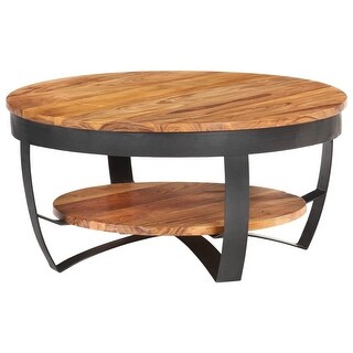 26x13 in Wood Coffee Tables Round Solid Wood Top with Steel Legs & A ...