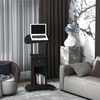 HOMCOM Height Adjustable Laptop Cart Rolling Mobile Podium Desk Stand ...