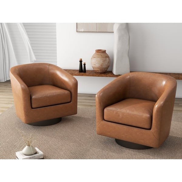 2 Set Round Barrel Chair 360-Degree Swivel Accent Chairs - Bed Bath ...