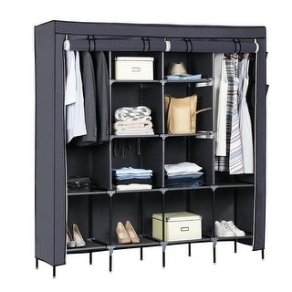 67" Clothes Closet Portable Wardrobe Clothes Storage Rack 12 Shelves 4 ...