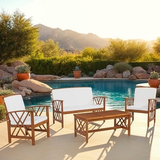 Jubil 4-Piece Outdoor Acacia Chat Set with Beige Cushions - Bed Bath ...