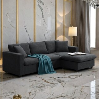 Modern L-shaped Couch Set with 2 Pillows, Sectional Sofa with Convertible Ottoman - Bed Bath ...