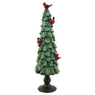 11" Green Glittered Tree With Red Cardinals Christmas Decoration - Bed ...