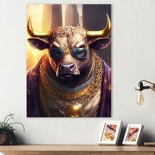 Designart 'Bull Gangster In NYC II' Animals Bull Gangster Mafia Metal ...