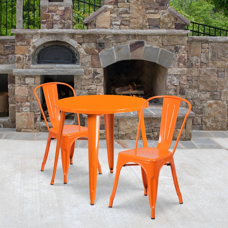 30-inch Round Metal Indoor-Outdoor Table Set - Overstock - 13404239