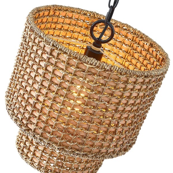 1-Light Bohemian Rattan Wicker Pendant Light - W12" x H74" - Tan - 12 ...
