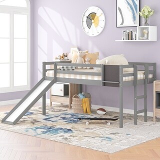 Wooden Twin Size Loft Bed Frame with Slide and Stair, Grey - Bed Bath ...