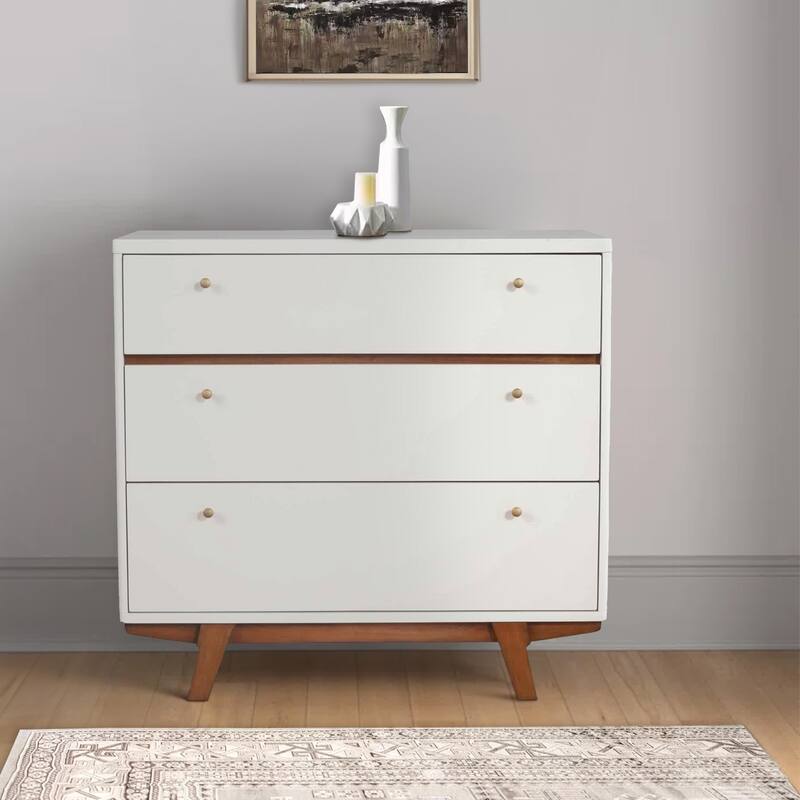 3 Drawer Wood Chest with Round Pulls and Angled Legs, Small,White and ...