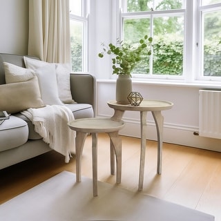 Modern Neutral Chic Wood Accent Tables, Ivory, Set of 2 - 18" x 18" x ...