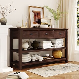 50'' Retro Design Pine Wood Console Table with Two Open Shelves for ...