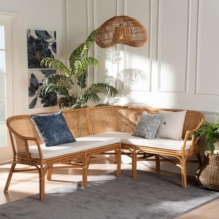 Adede 2-Piece Natural Rattan Corner Bench Set - Handwoven Wicker L ...