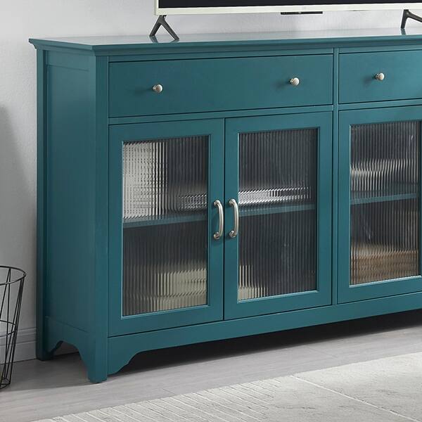 Teal Blue TV Console Sideboard Buffet 4 Doors with Adjustable Shelves ...