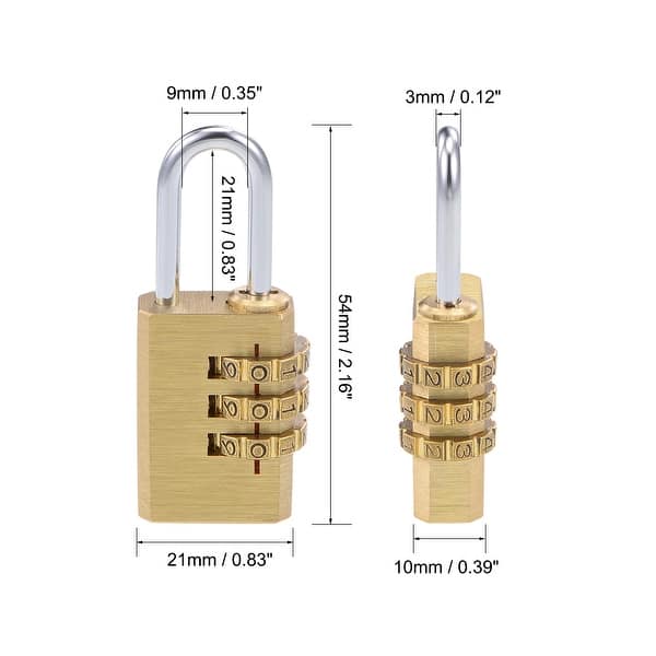 3 Digit Combination Padlock Brass Locks 3mm Shackle Diameter - 3 Digit ...