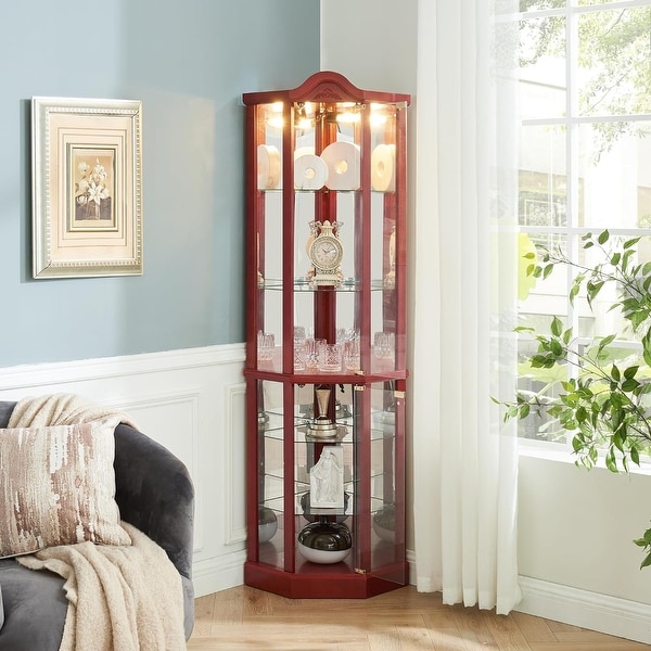 Roomfitters Wooden Corner Display Curio Cabinet Lighted China Cabinet with Tempered Glass Door N A On Sale Bed Bath Beyond 40781665